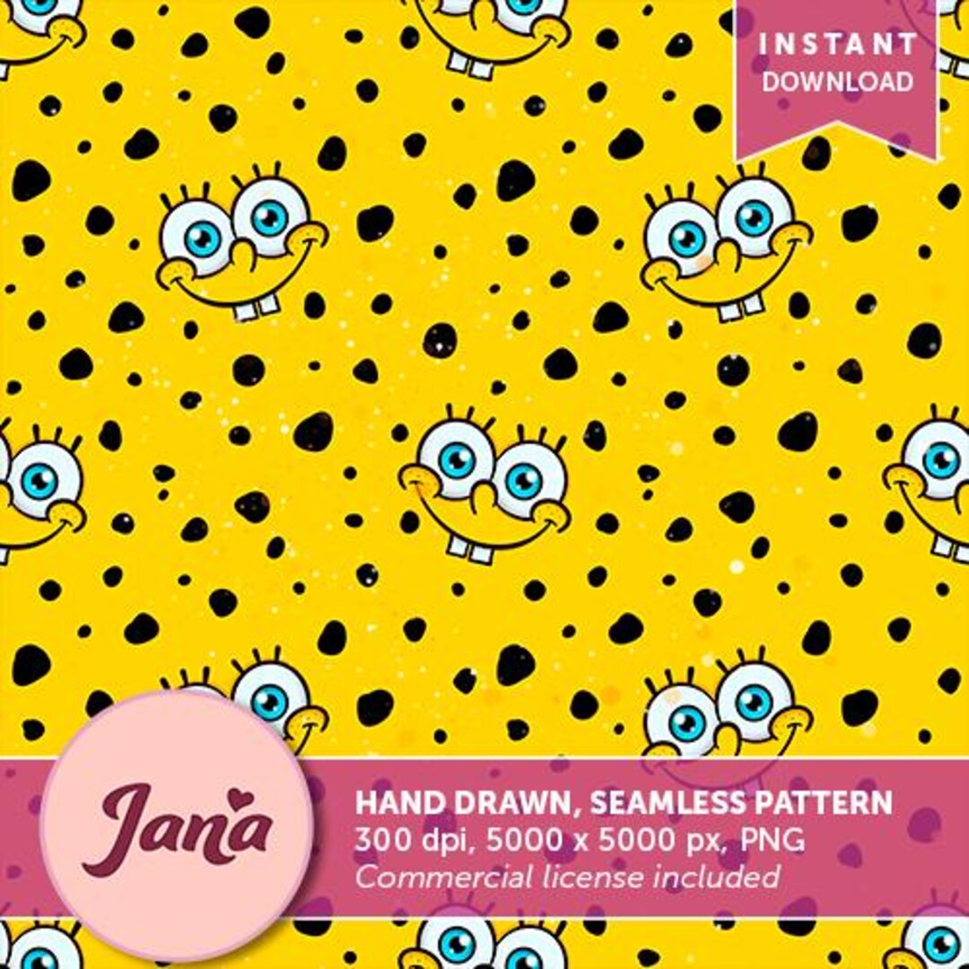 Cutest Yellow Spongebob Face Seamless Fabric Pattern | Cartoon Fabric ...