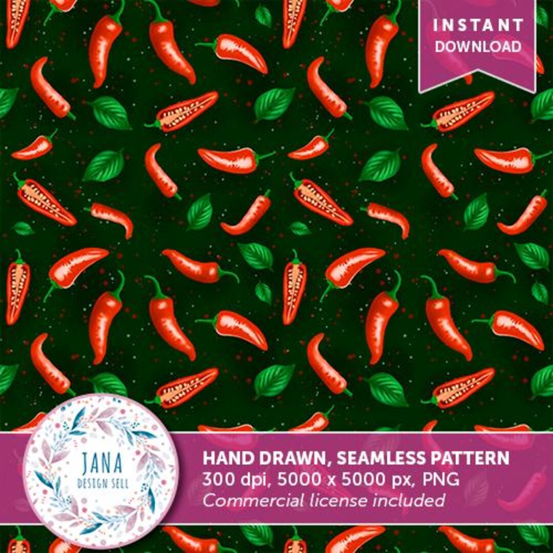 Hot Chilli Peppers Seamless Fabric Pattern | Spicy Red Peppers Digital ...