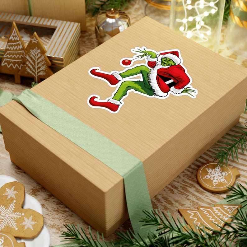 Grinch in Santa Suit Kiss-cut Vinyl Decal | Christmas Sticker - Etsy