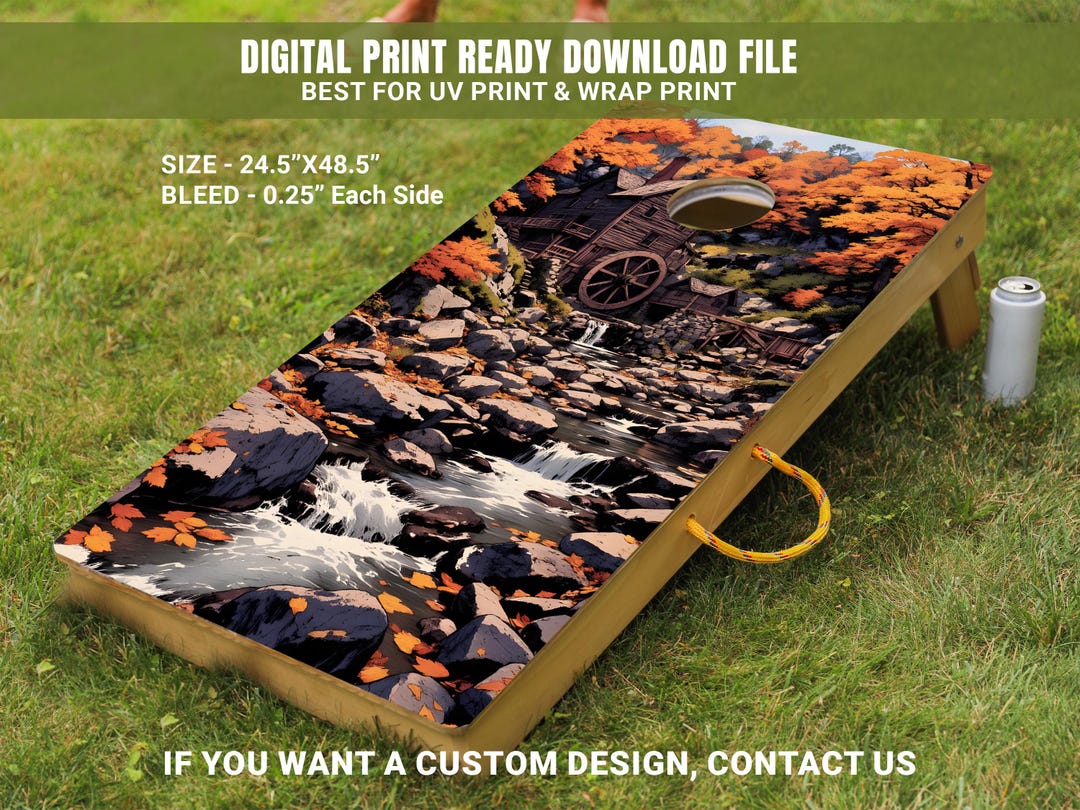 Rustic Watermill Cornhole Wrap | Autumn Mill Cornhole Board Decal ...