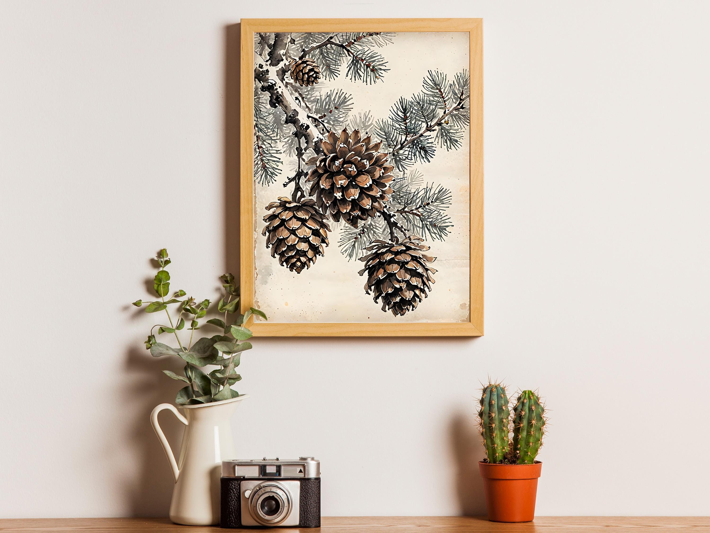 Pine Cone Wall Art Printable - Winter Evergreen Botanical Nature Decor - Rustic Woodland Holiday ...