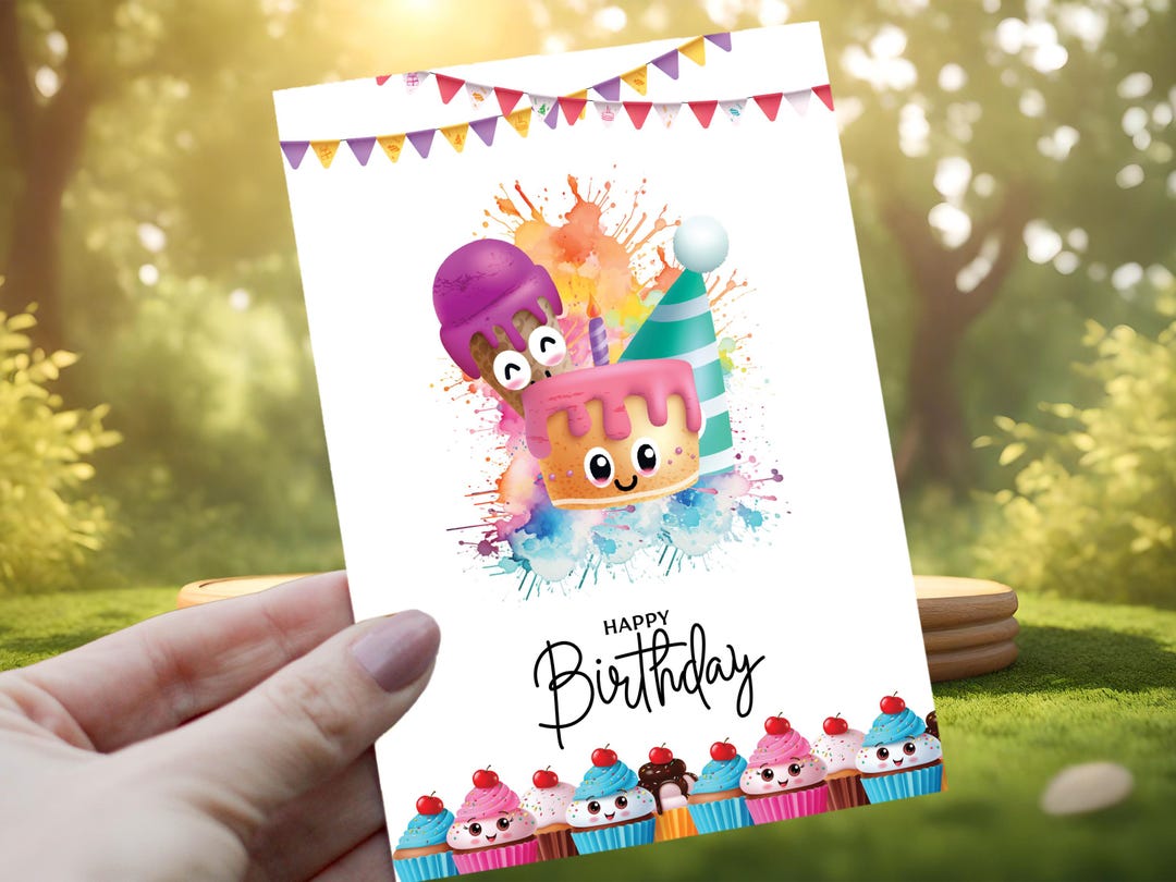 Cute Kawaii Birthday Card | Happy Birthday Cupcake Card | Fun ...