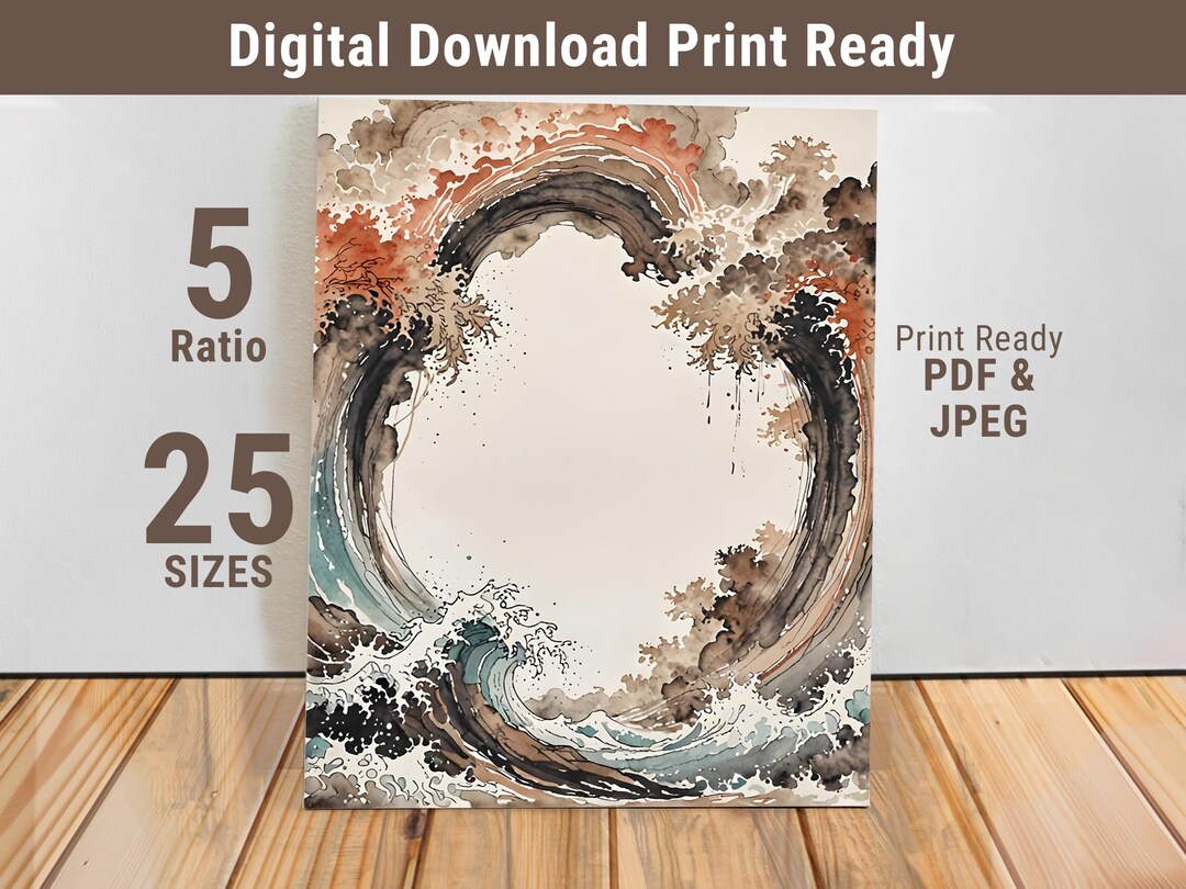 Ocean Wave Frame Wall Art - Japanese Wave-inspired Printable - Abstract ...