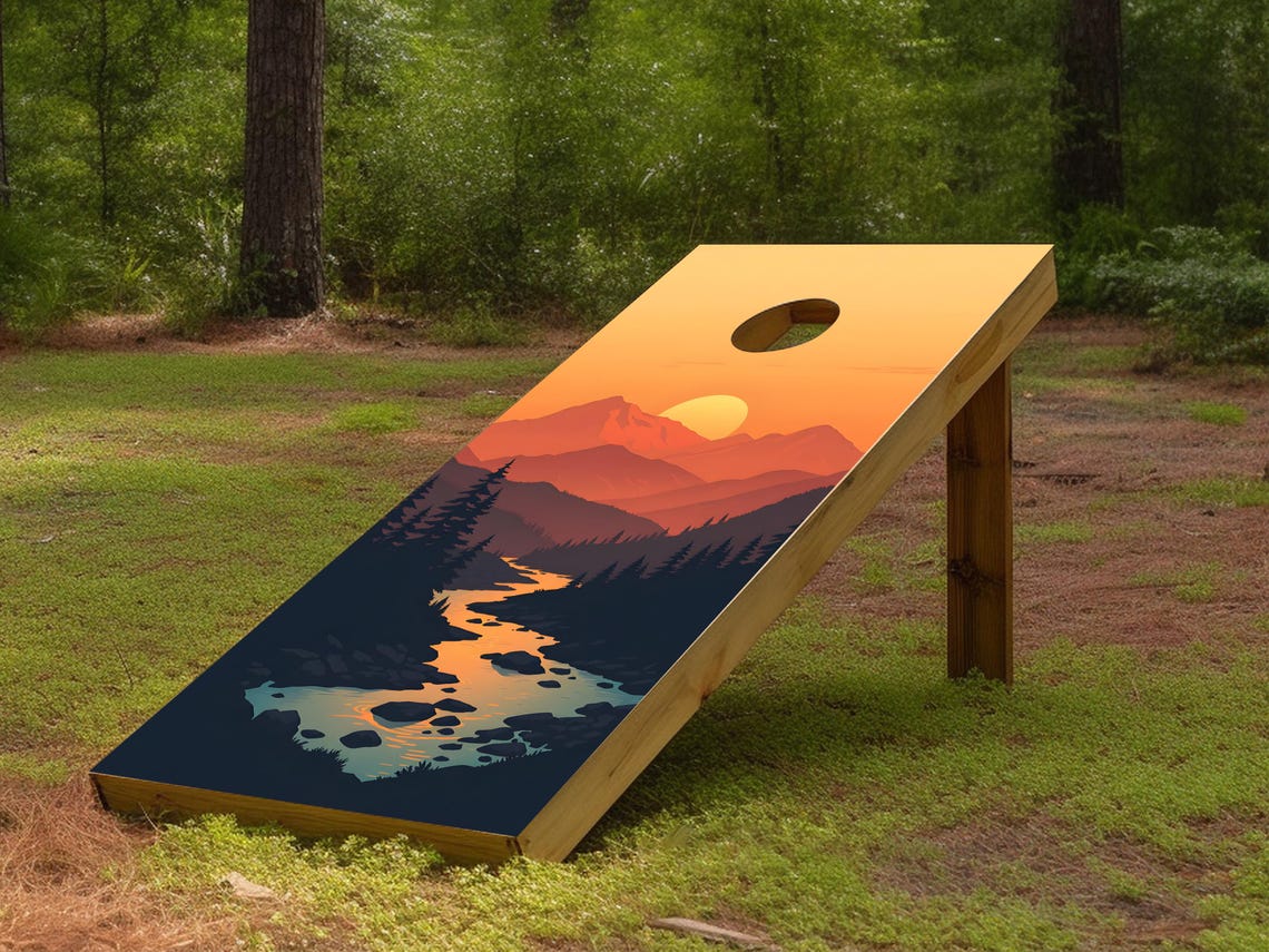 Mountain Sunset Cornhole Wrap | Scenic Nature Digital Wrap | Outdoor ...