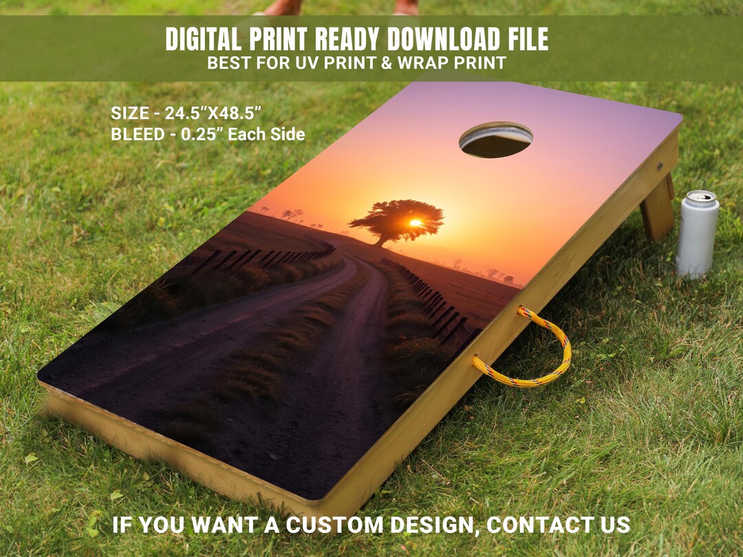Rustic Country Road Cornhole Wrap | Farm Sunset Digital Decal | DIY ...