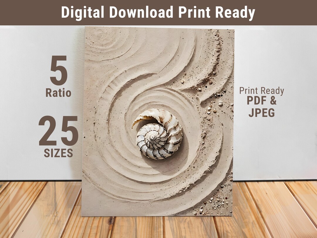 Minimalist Seashell Zen Art - Spiral Shell on Sand Printable Wall Decor ...