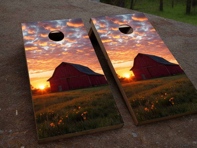 Rustic Red Barn Cornhole Wrap: Farmhouse Sunset (digital Download) 28 ...