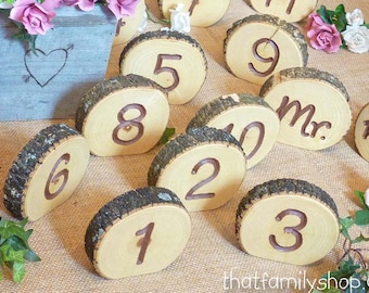 Rustic Wedding Burned Log Table Numbers Wood Bark Country | Etsy