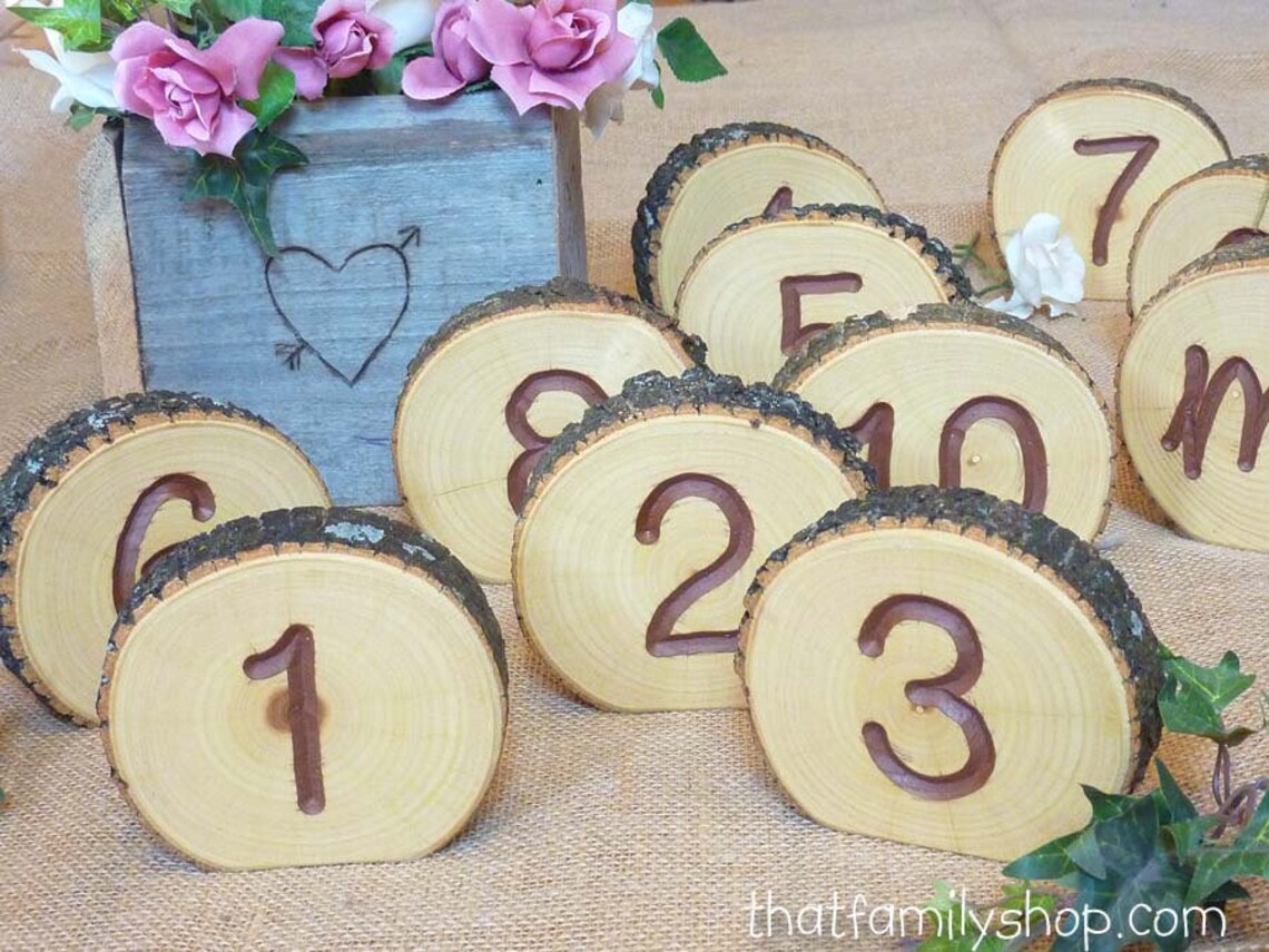 Rustic Wedding Table Numbers Log Slice Table Number, Rustic Wood Bark ...