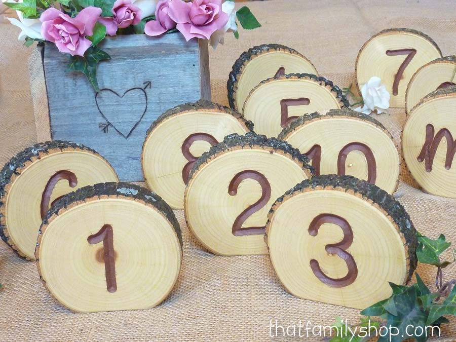 Rustic Wedding Table Numbers Log Slice Table Number, Rustic Wood Bark ...