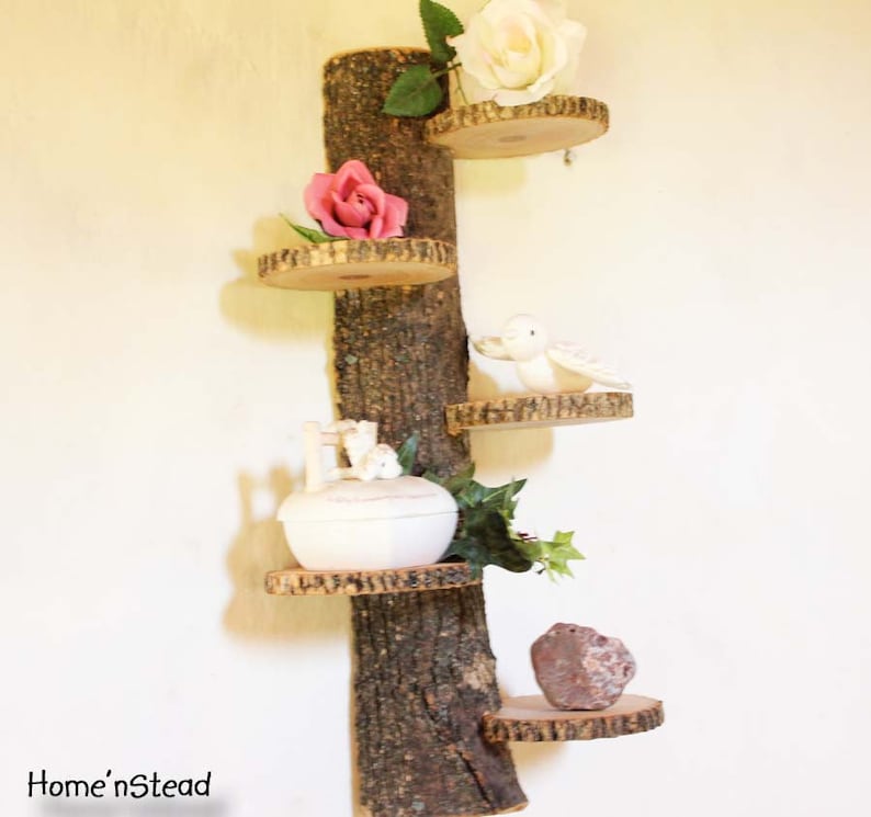 5-tiered Display Stand Log Trophy Shelf Trinket Tray Rustic - Etsy