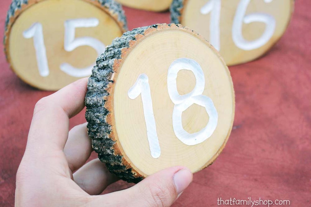 Log Cookie Table Number Rustic Bark Wooden Table Numbers - Etsy