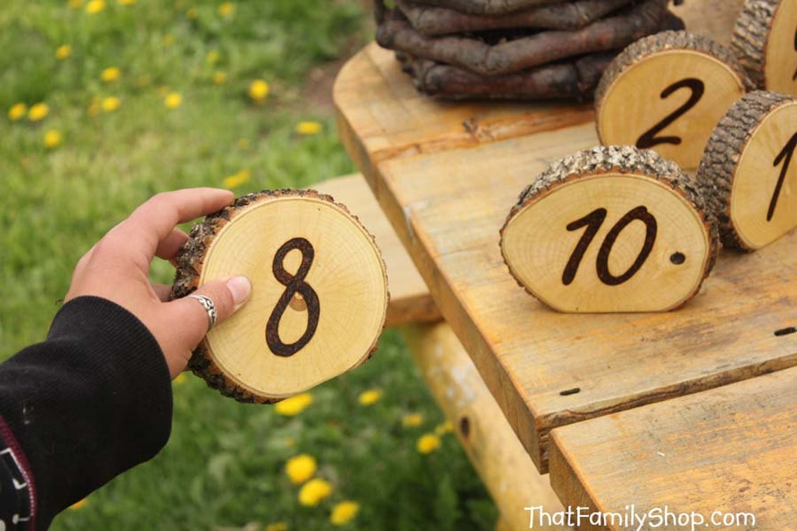 Rustic Wedding Burned Log Table Numbers Number Wood Centerpiece Bark ...
