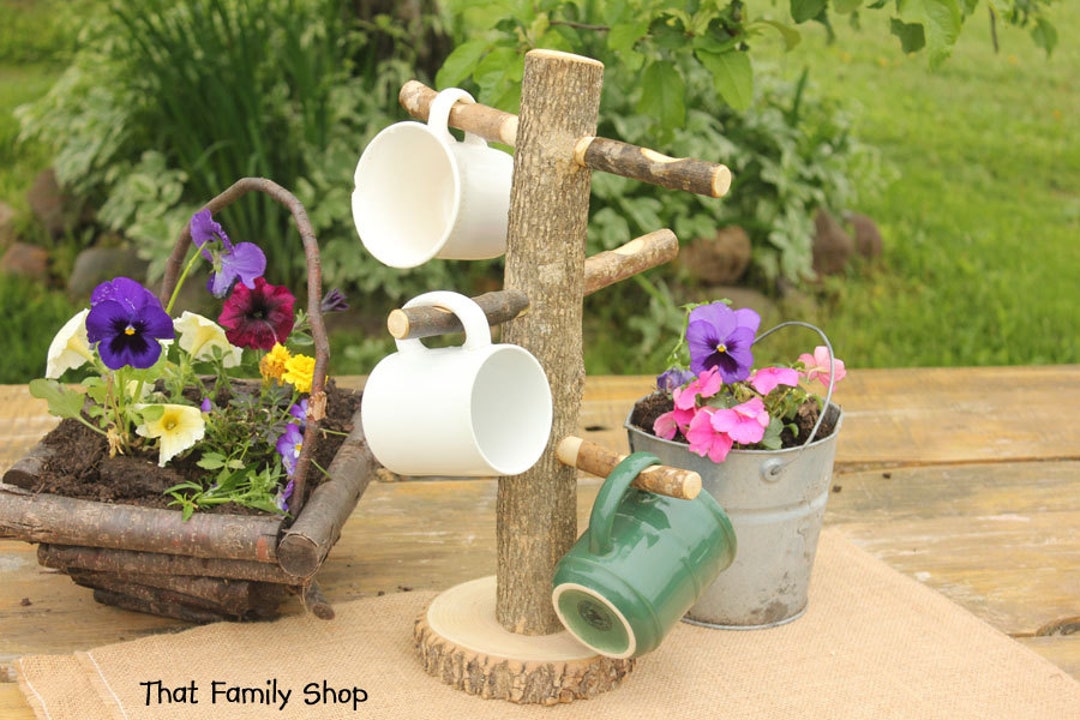 Coffee Mug Holder Cup Tree Rustic Teacup Organizer Tree Kitchen Counter ...