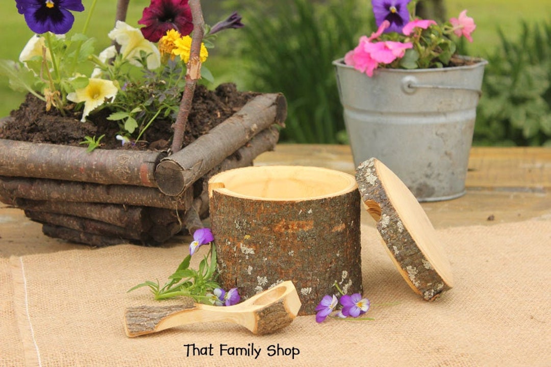 Log Pot W/ Spoon and Lid Sugar Bowl With Rustic Kitchen Decor With ...