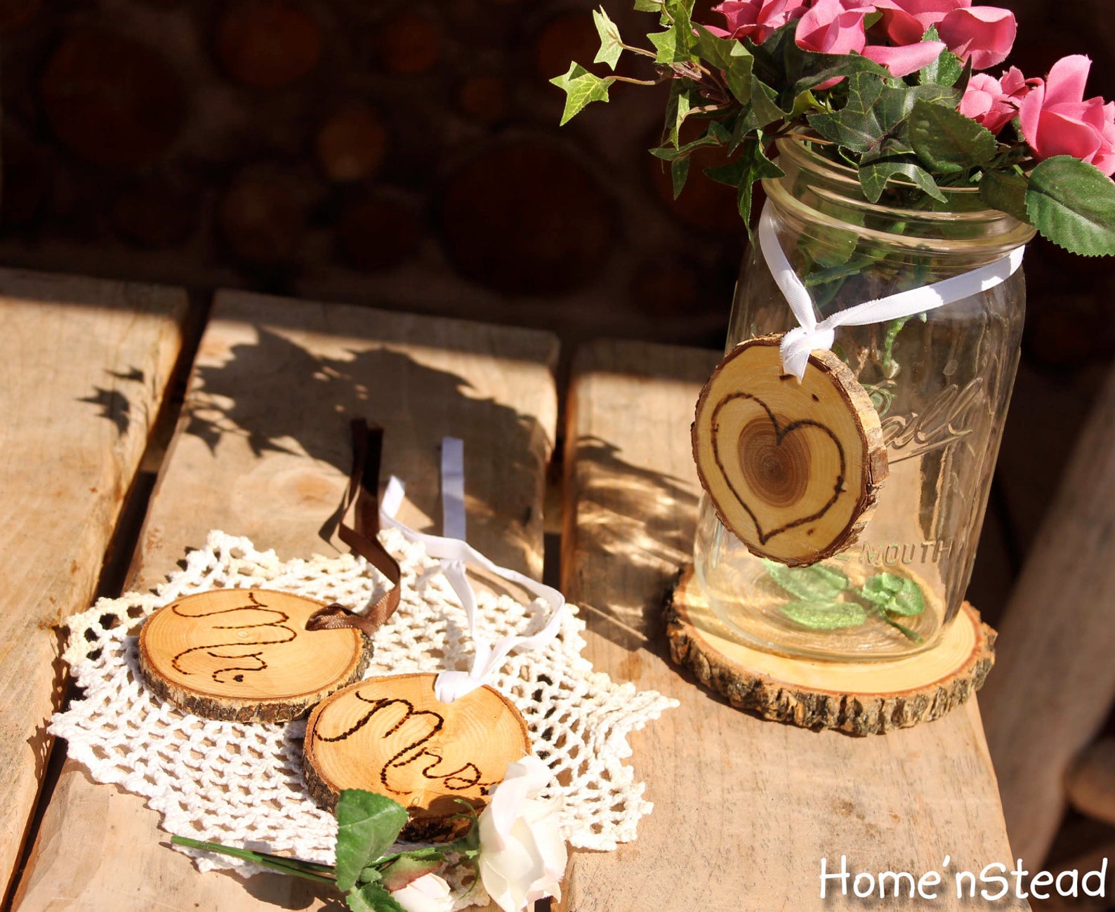 Rustic Wedding Tokens Mason Jar Decoration Hearts Table - Etsy