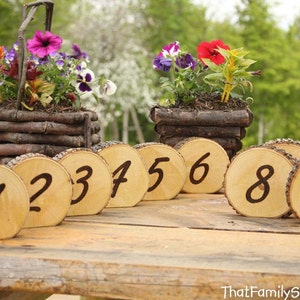 Rustic Wedding Burned Log Table Numbers Number Wood Centerpiece Bark ...