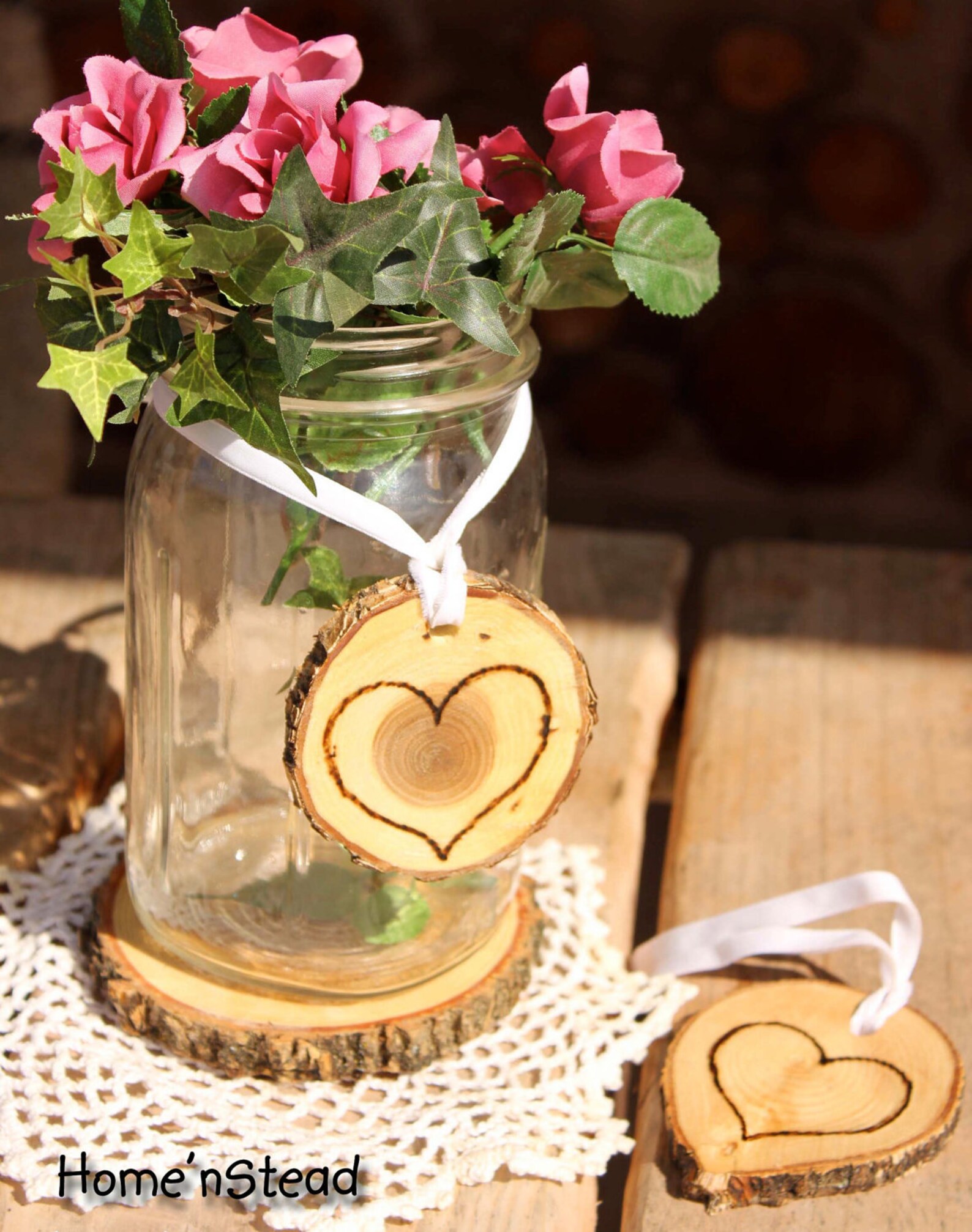 Rustic Wedding Tokens Mason Jar Decoration Hearts Table - Etsy