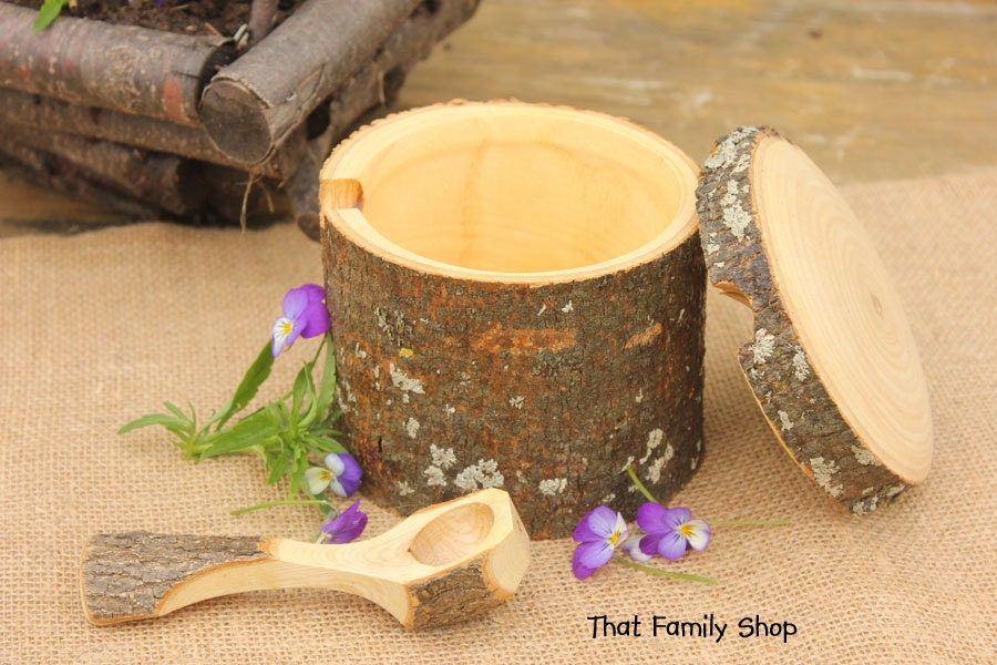Log Pot W/ Spoon and Lid Sugar Bowl With Rustic Kitchen Decor With ...