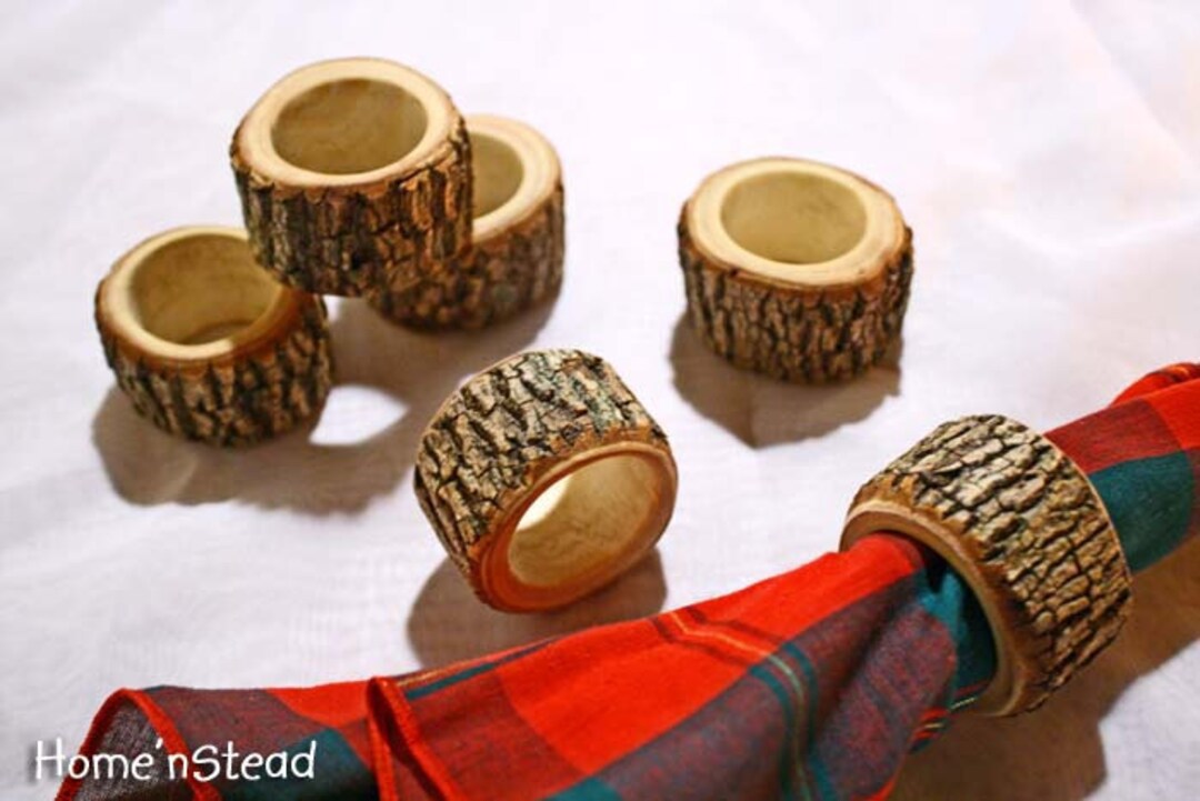 Rustic Napkin Rings (6 Pcs) Holders Reception Dinner Decor Log Home ...
