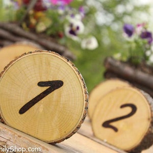 Rustic Wedding Burned Log Table Numbers Number Wood Centerpiece Bark ...