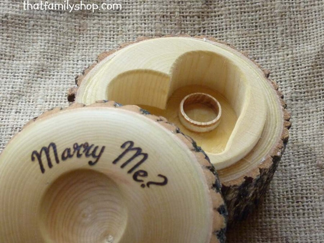 Proposal Ring Box, Personalized Engagement Log Jewelry Box, Marry Me ...