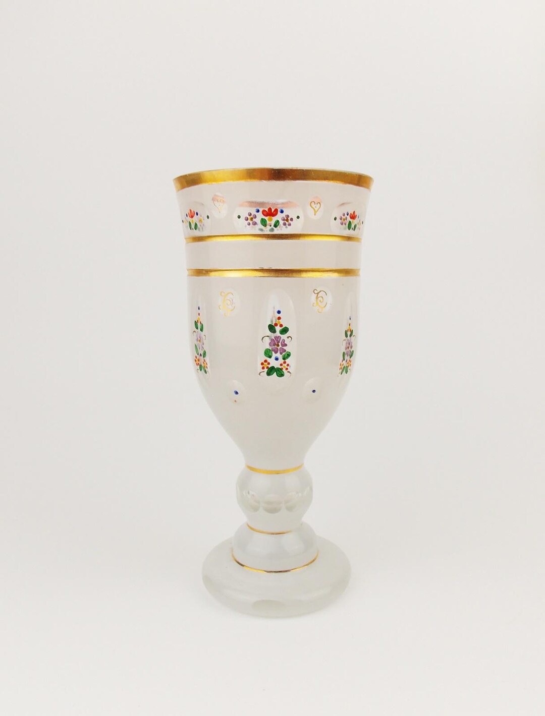 Vintage Bohemian White Opaline Glass Goblet Hand Painted Floral Gilt - Etsy