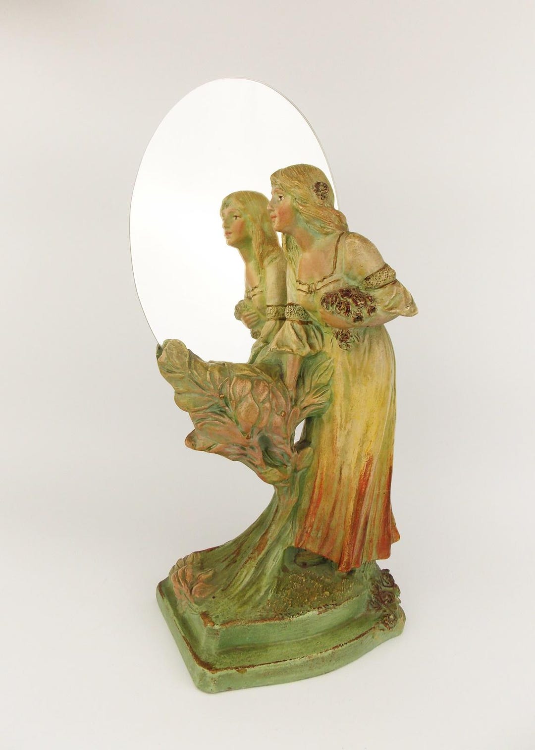 Antique 1900s Art Nouveau Terracotta Figural Mirror by Johann Maresch ...