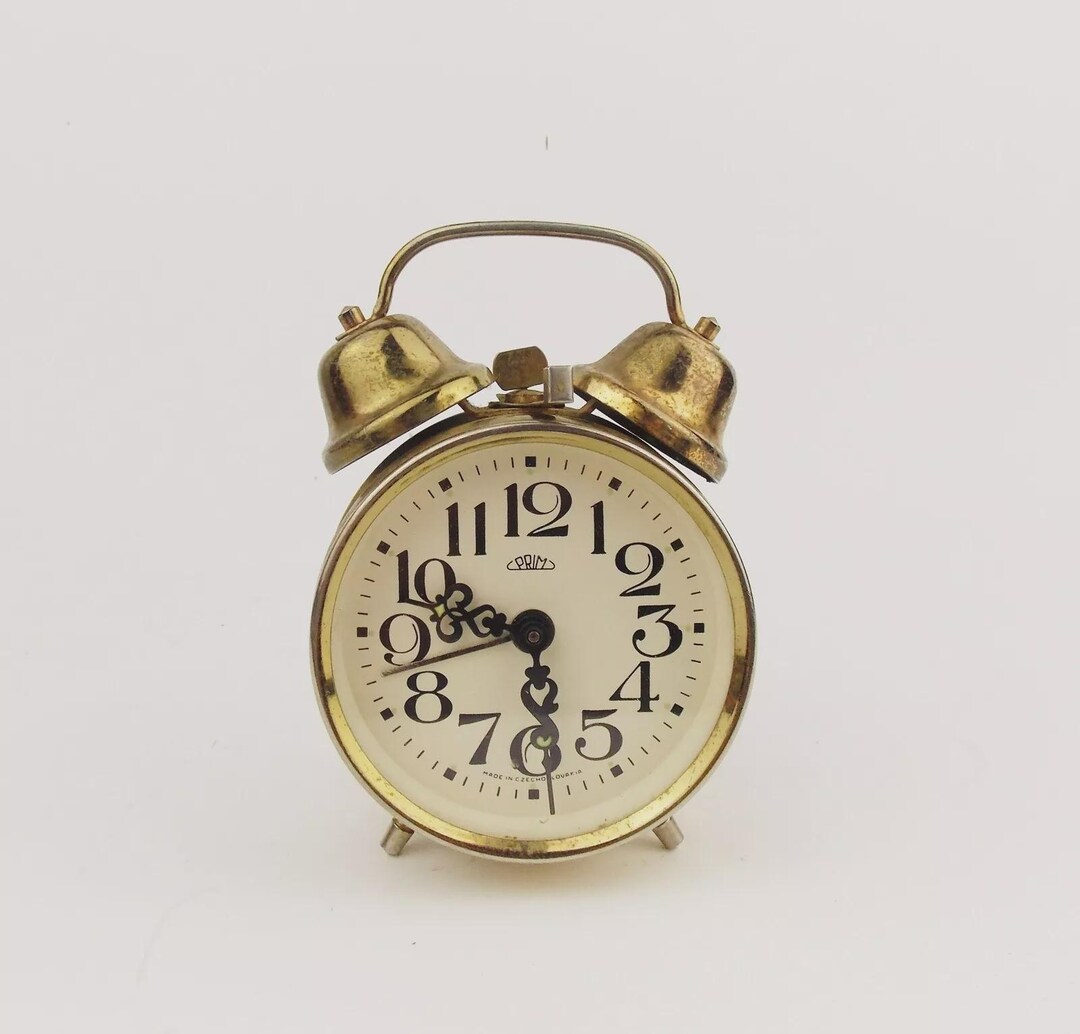 Twin Bell Vintage 1970s Alarm Clock PRIM Czechoslovakia Golden Table ...