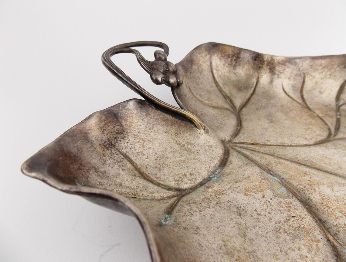 Vintage 1940s Art Nouveau WMF Pewter Silver Leaf Tray Bowl Maple Tree ...