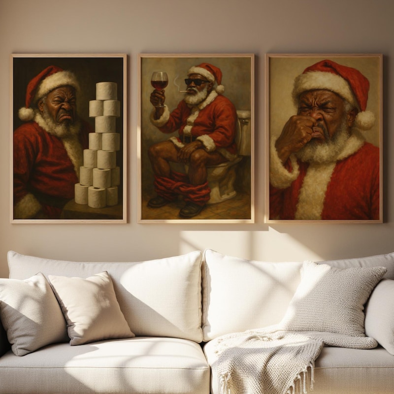 Santa Funny Bathroom Art - Etsy
