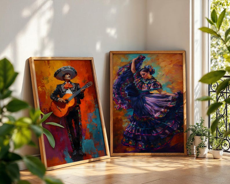 Traditional Mexican Folk Art Set of 2, Rustic Mexico Wall Art, Mexican ...