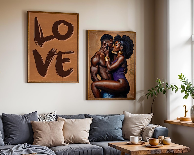 Sensual Black Couple Wall Art, Printable Black Love Wall Art Set of 2, Black Man and Woman Art ...
