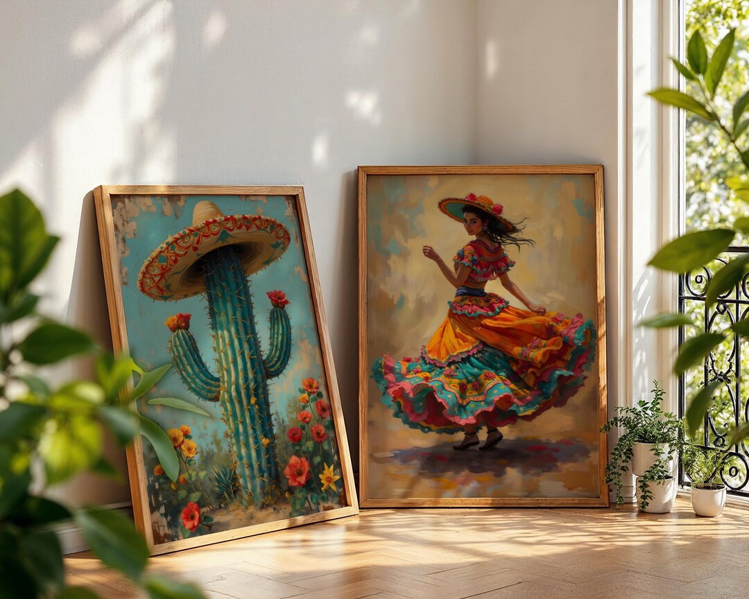 Colorful Mexican Folk Art Print Set of 2, Mexican Woman Painting ...