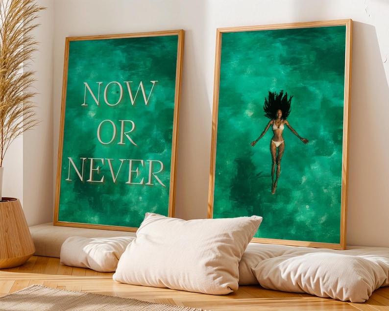 Black Woman Wall Art Print, Black Girl Art Set of 2, Woman Floating in ...
