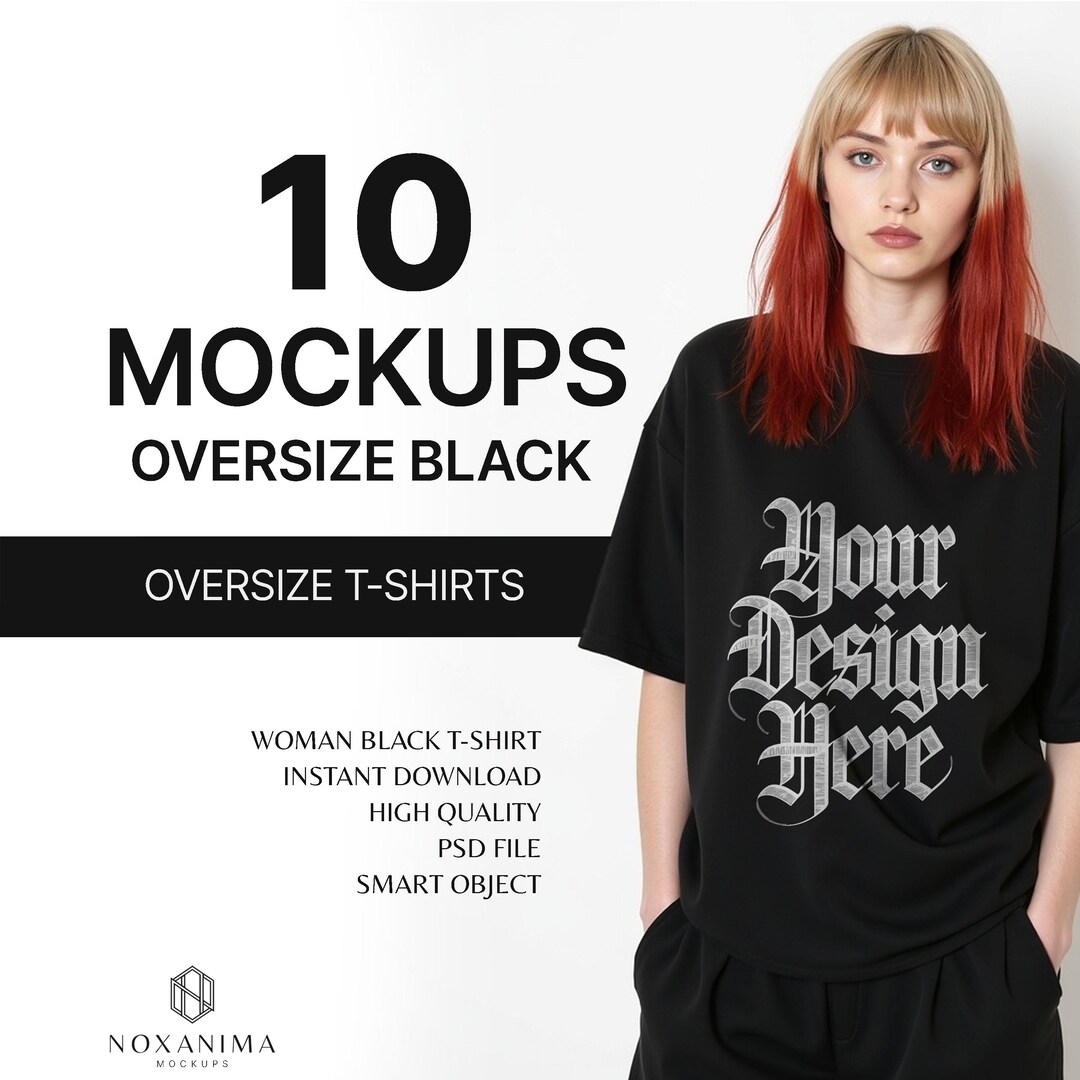 Oversize Black T-shirt Mockup: Alternative Model PSD Mockups (digital ...