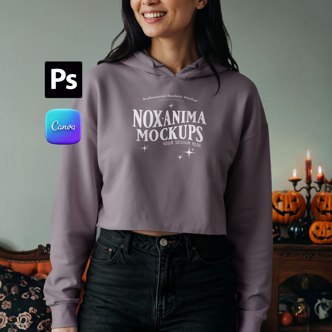Halloween Cropped Hoodie Mockup: Goth Bella Canvas 7502 (PSD & JPG ...
