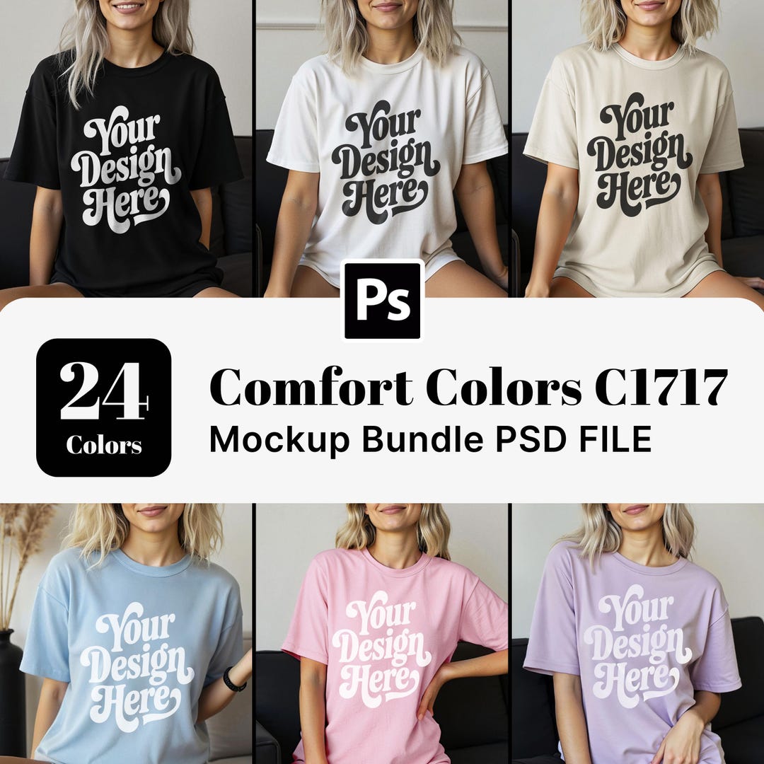 Premium T-shirt Mockup Bundle – 24 Colors | Comfort Colors C1717 Bundle ...