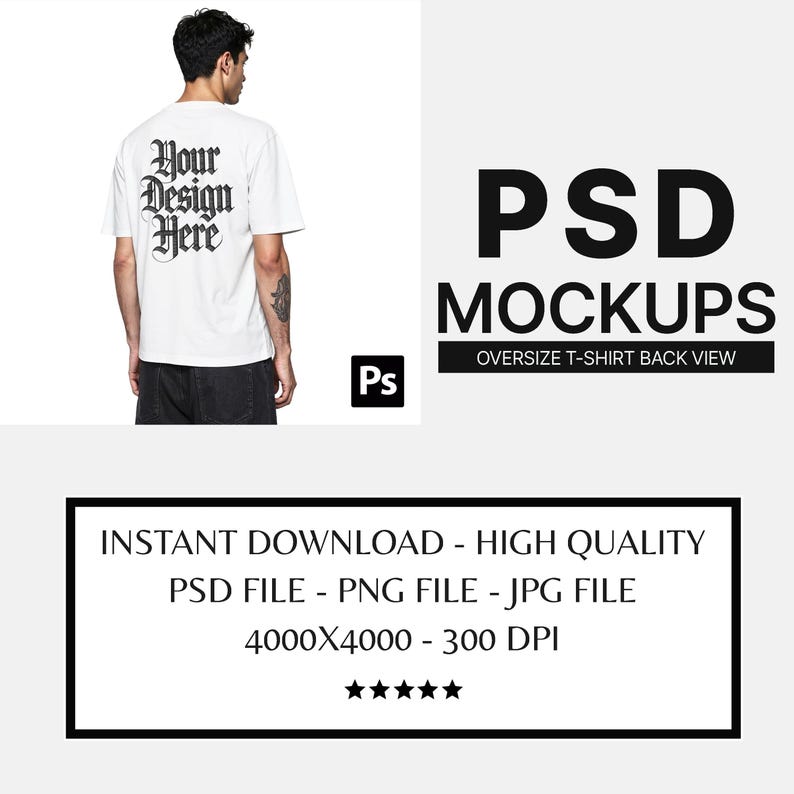 Oversize T-shirt Mockup Back View: 4K PSD, Streetwear Mockups (digital ...