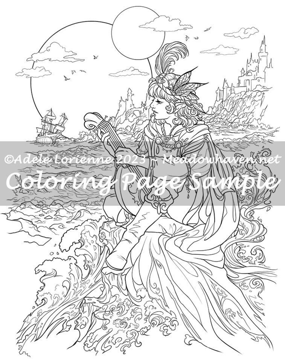 A Meadowhaven Fantasy Coloring Page Download: "bard Song" - Etsy
