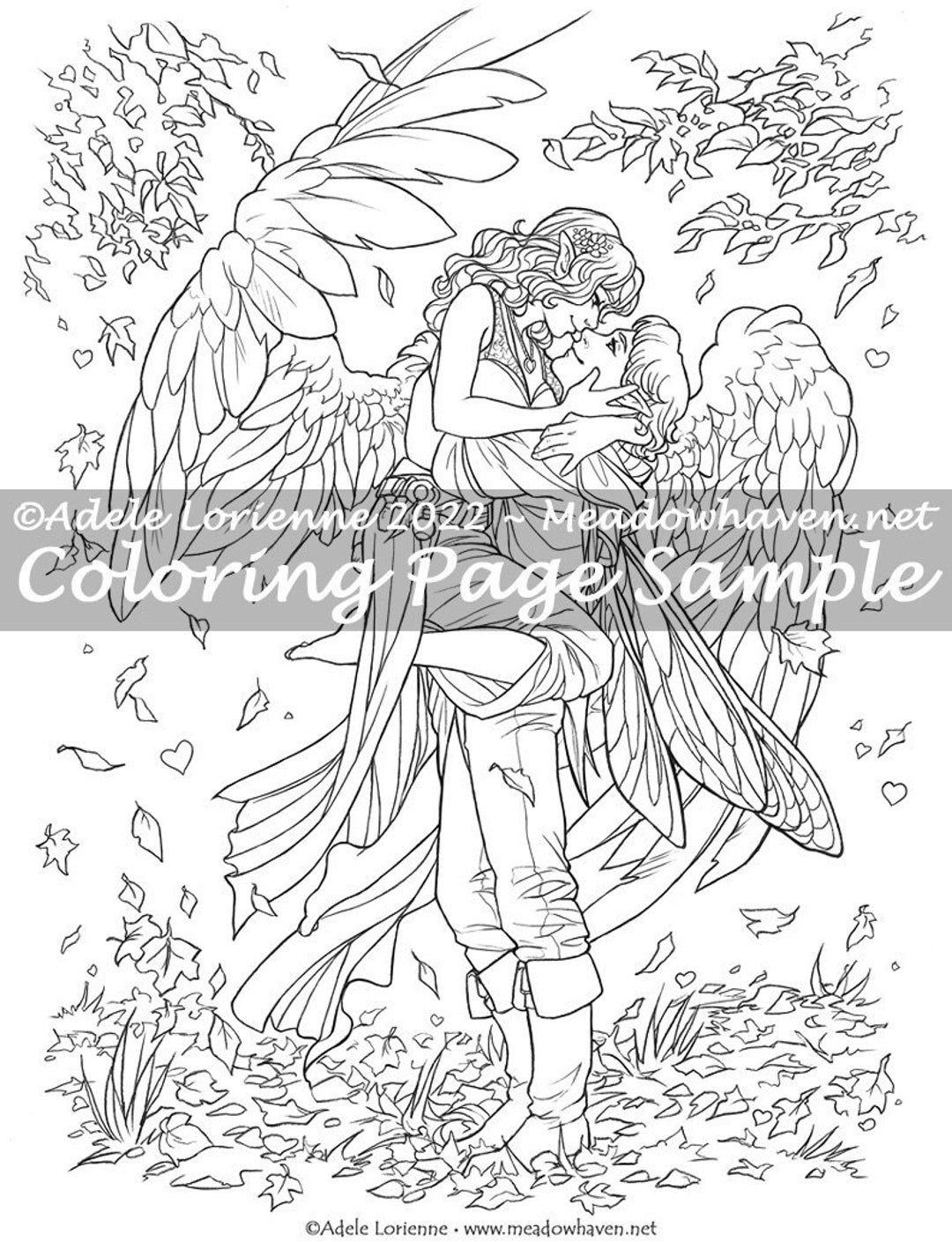 A Meadowhaven Fantasy Coloring Page Valentine Download: - Etsy