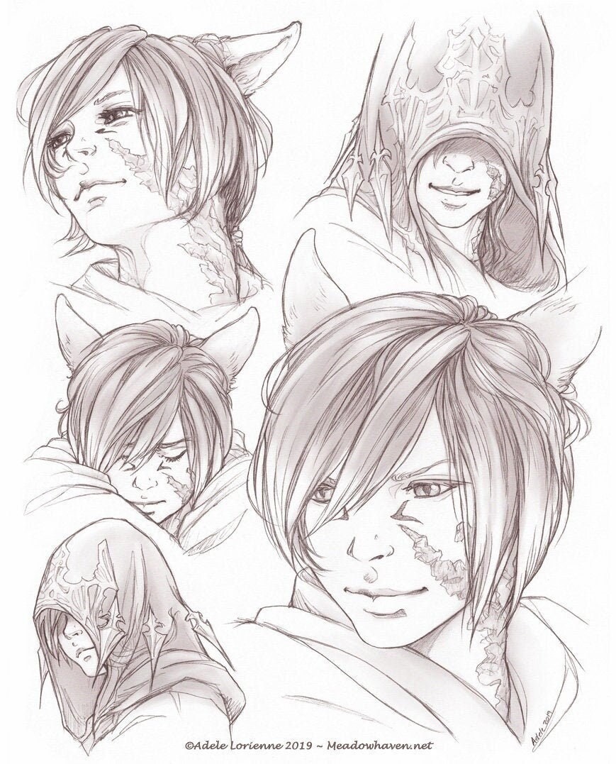 FFXIV Shadowbringers G'raha Tia Crystal Exarch Sketches Art Print - Etsy