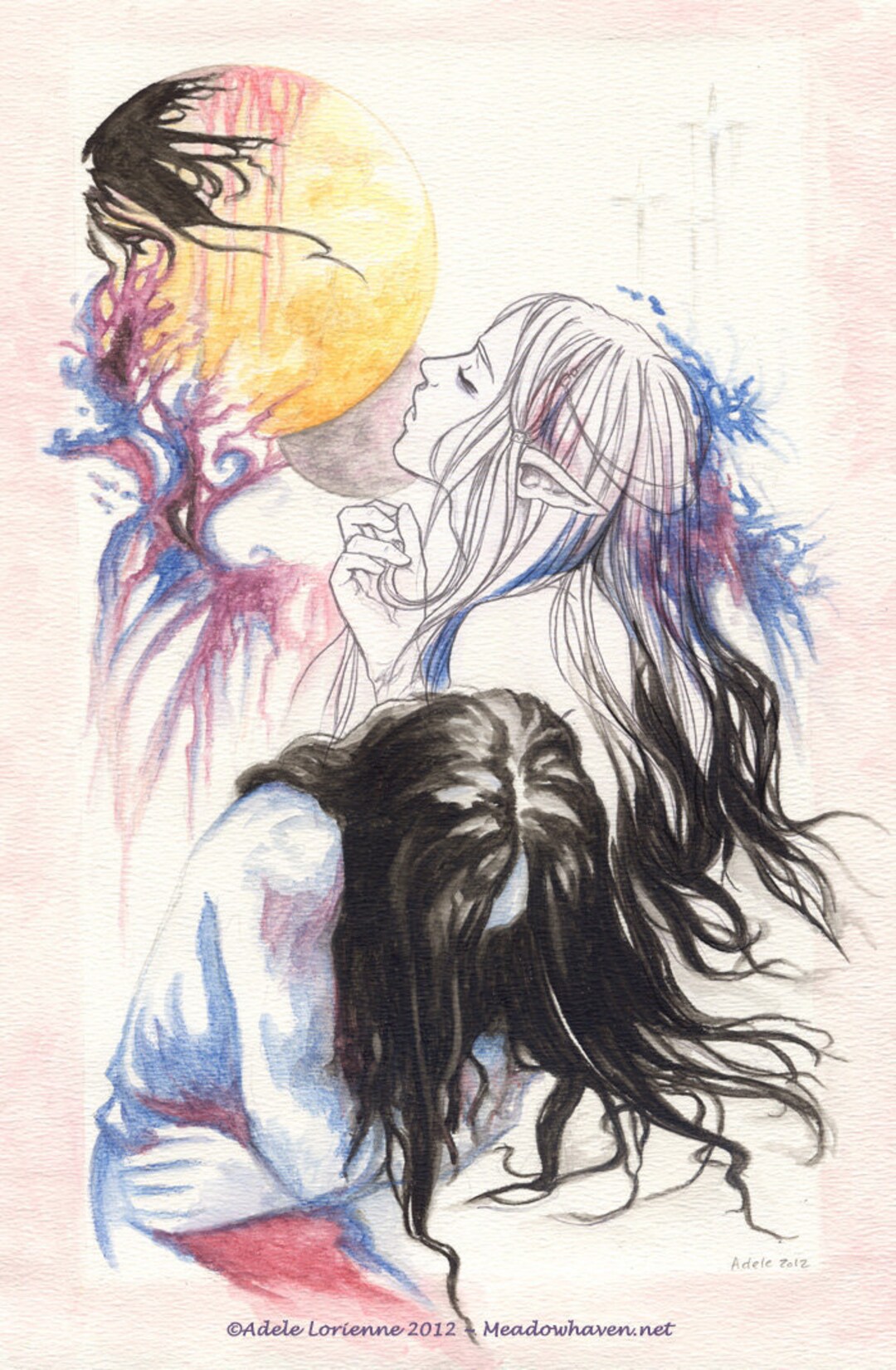 Fantasy Art ORIGINAL "moonshadow" Watercolor Pencil Elf - Etsy