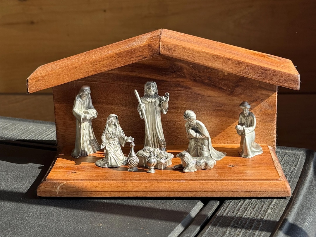 Pewter Nativity Manger Set - Etsy