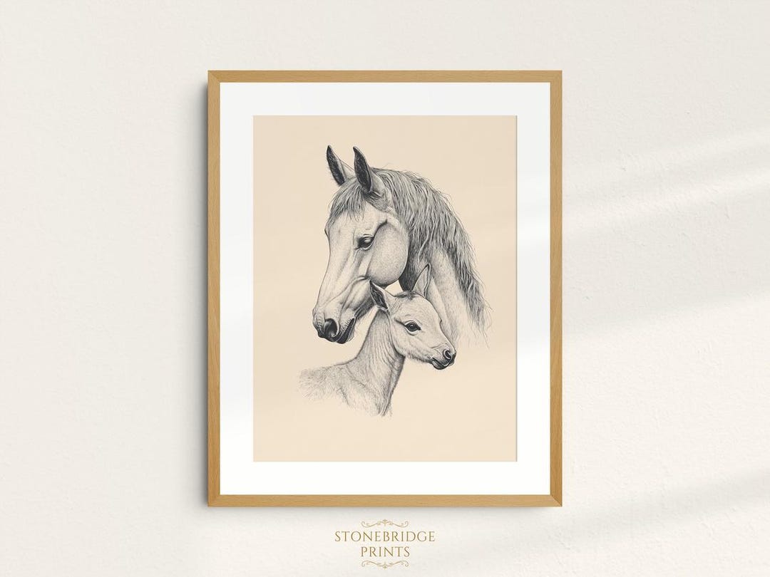 Printable Equestrian Line Art of Mare and Foal - Timeless Horse Wall ...