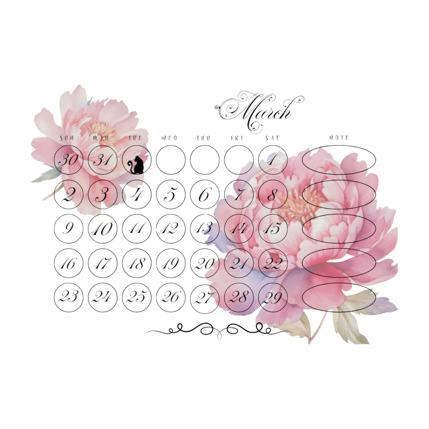 Printable, Calender, 2025, Peony, Flower, Kalender, Pojeng, Lill ...