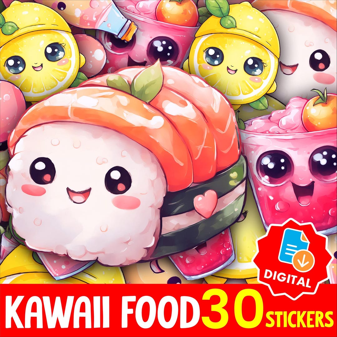 Kawaii Anime Food Sticker Clipart Bundle: Chibi Dessert PNG Graphics ...