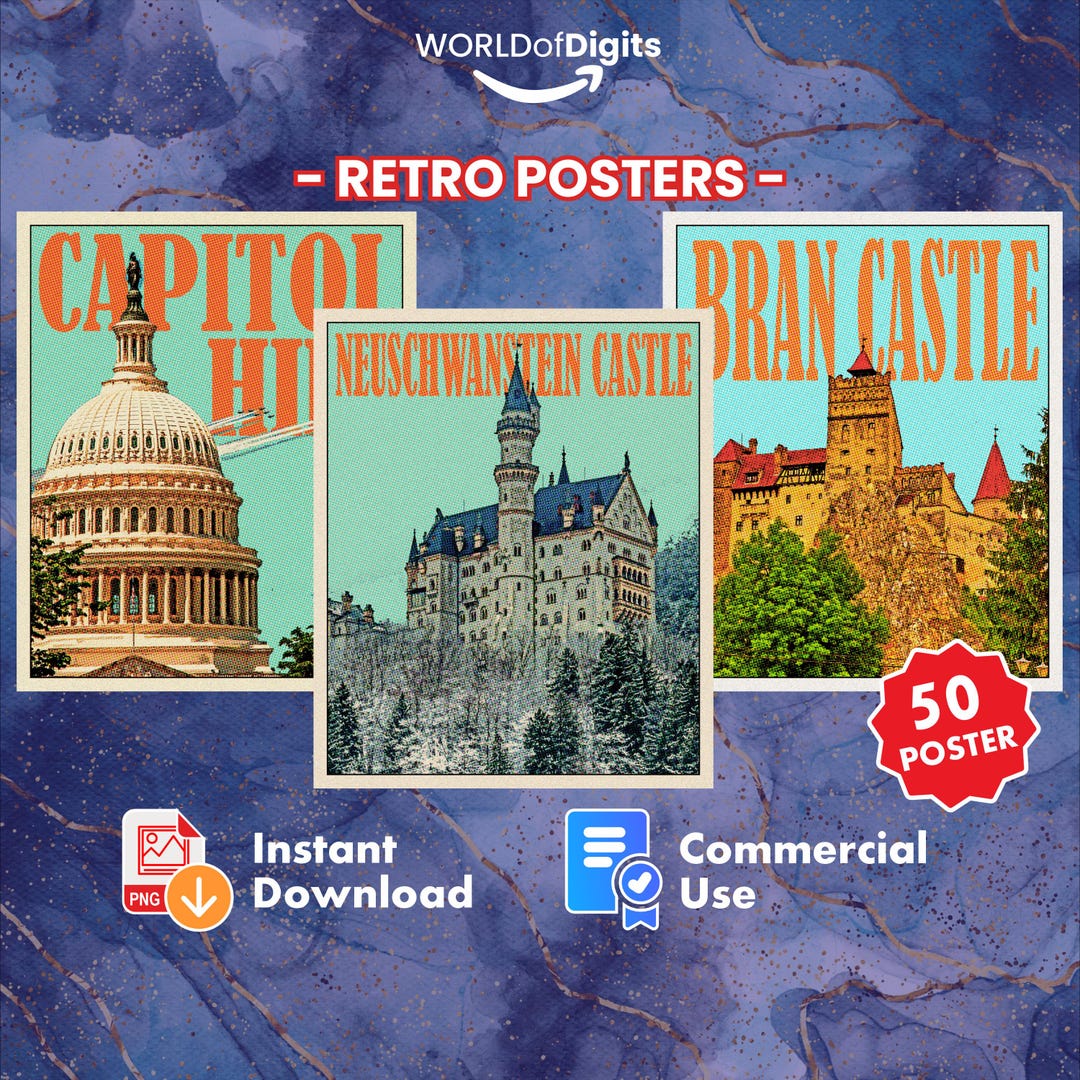 50 Retro Travel Posters: World Map Gallery Wall (digital Download) - Etsy