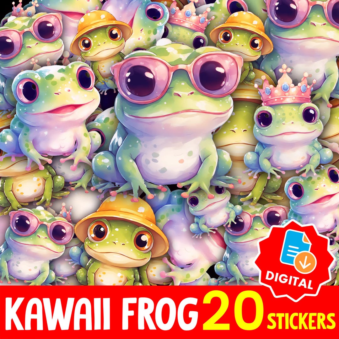 Kawaii Cute Frog Sticker PNG Bundle | Animal Clipart, Chibi Pastel ...