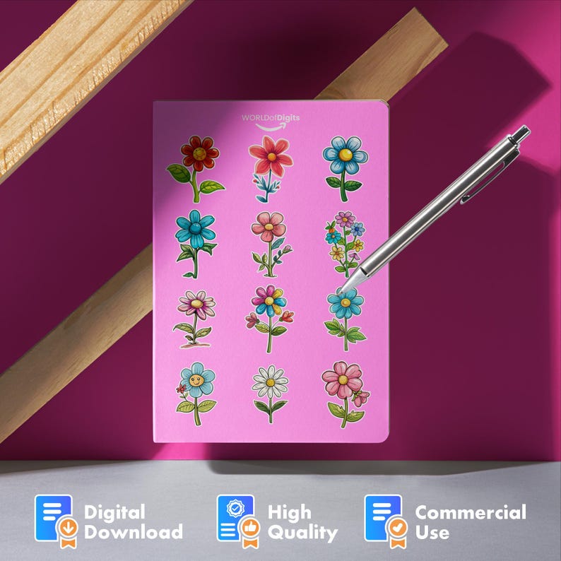 Cute Flower Doodle Sticker Pack PNG | Aesthetic Floral Clipart for ...